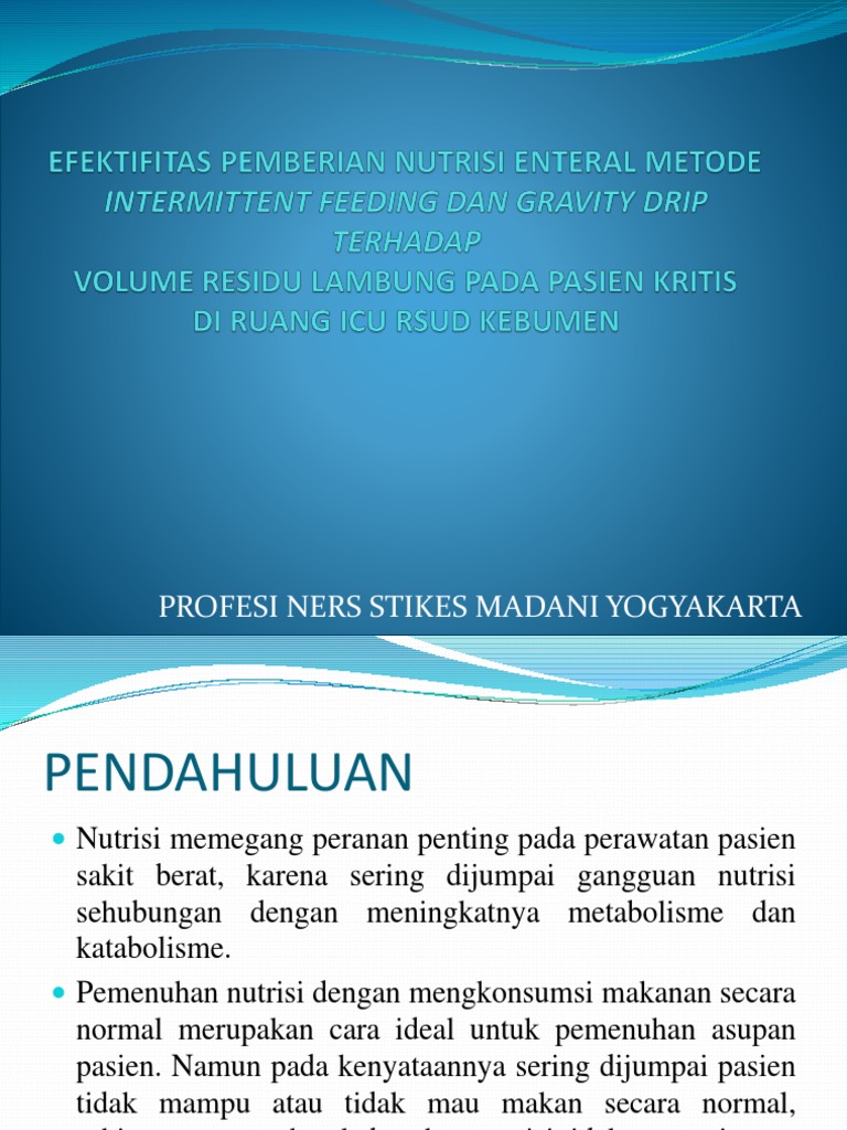 Efektifitas Pemberian Nutrisi Enteral Metode | PDF