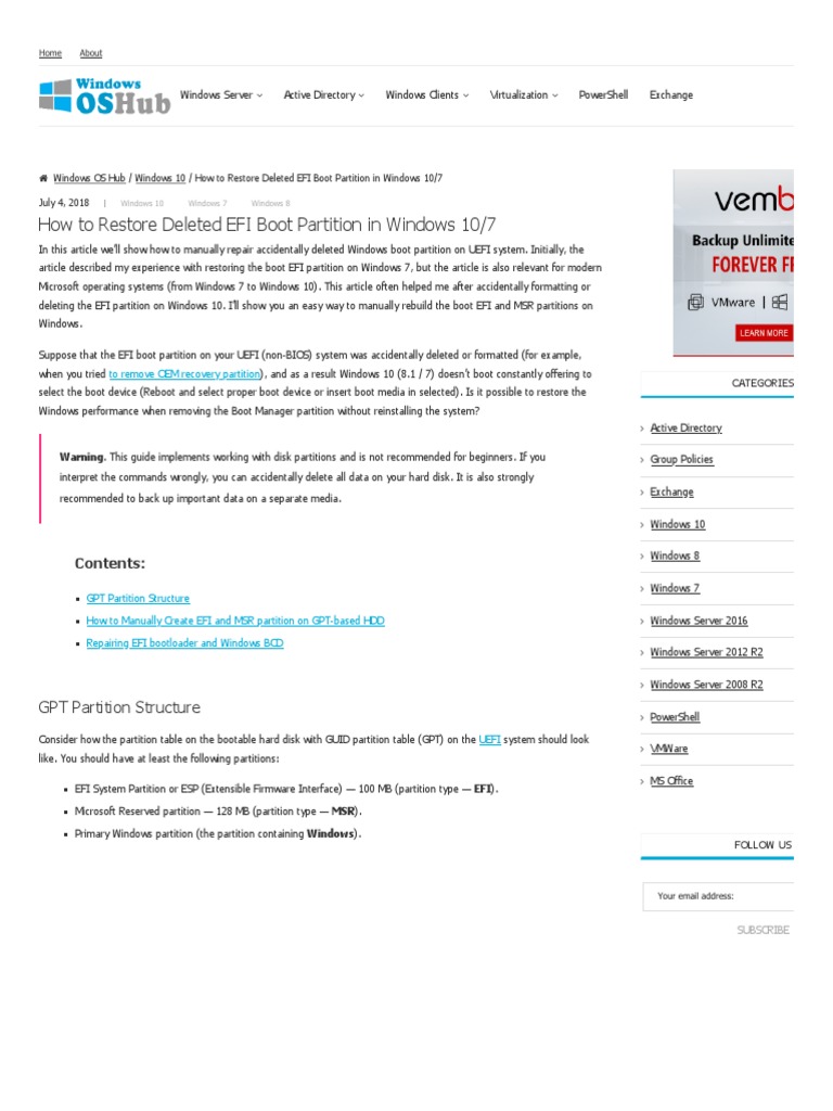 How To Restore Deleted EFI Boot Partition in Windows 10 - 7 - Windows ...