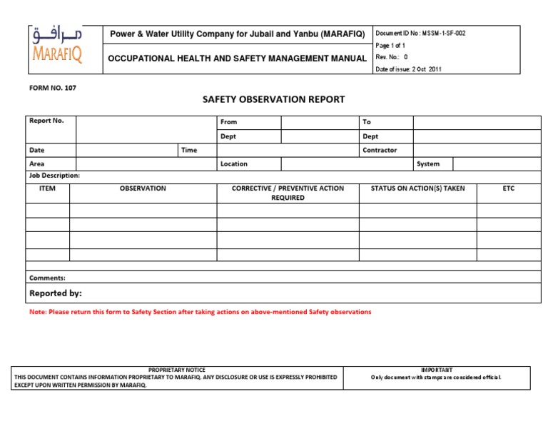107.safety Observation Report | PDF