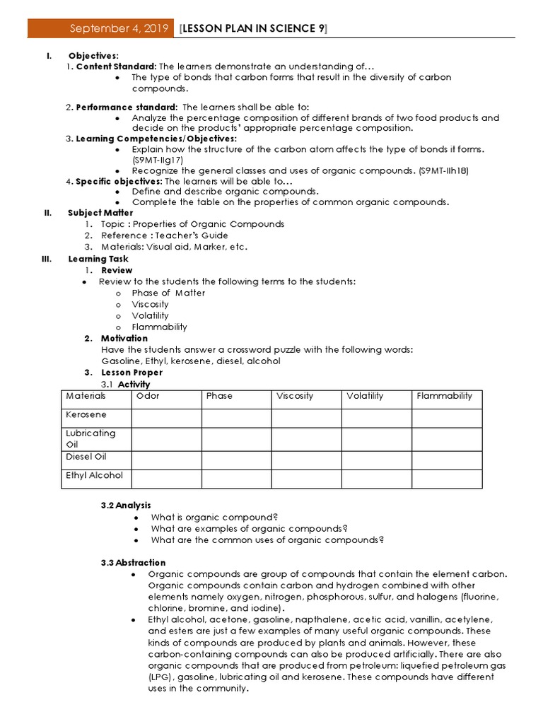 Grade 9 Organic Compounds | PDF | Chemical Compounds | Ethanol