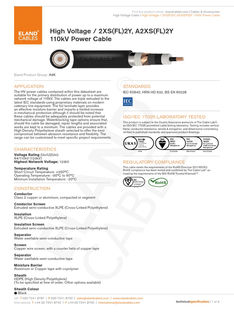 High Voltage 2xs FL 2y A2xs FL 2y 110kv Power Cable 1 | PDF ...