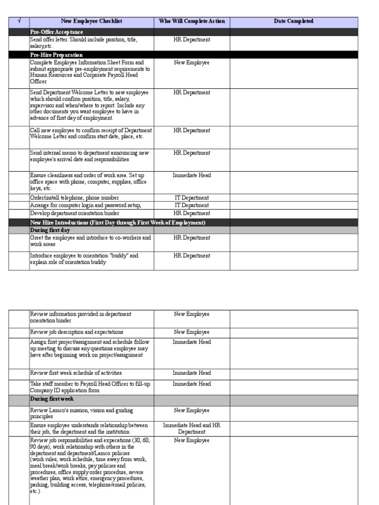 Onboarding Checklist | Human Resources | Employment