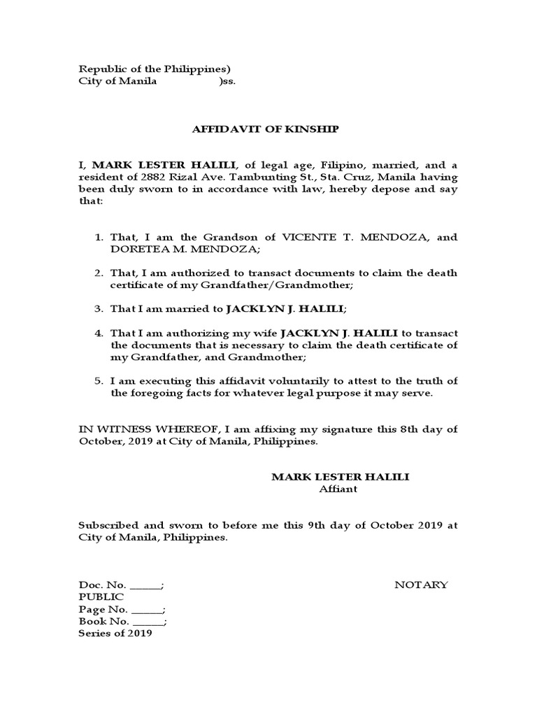 Affidavit of Kinship | PDF Affidavit of Kinship | PDF