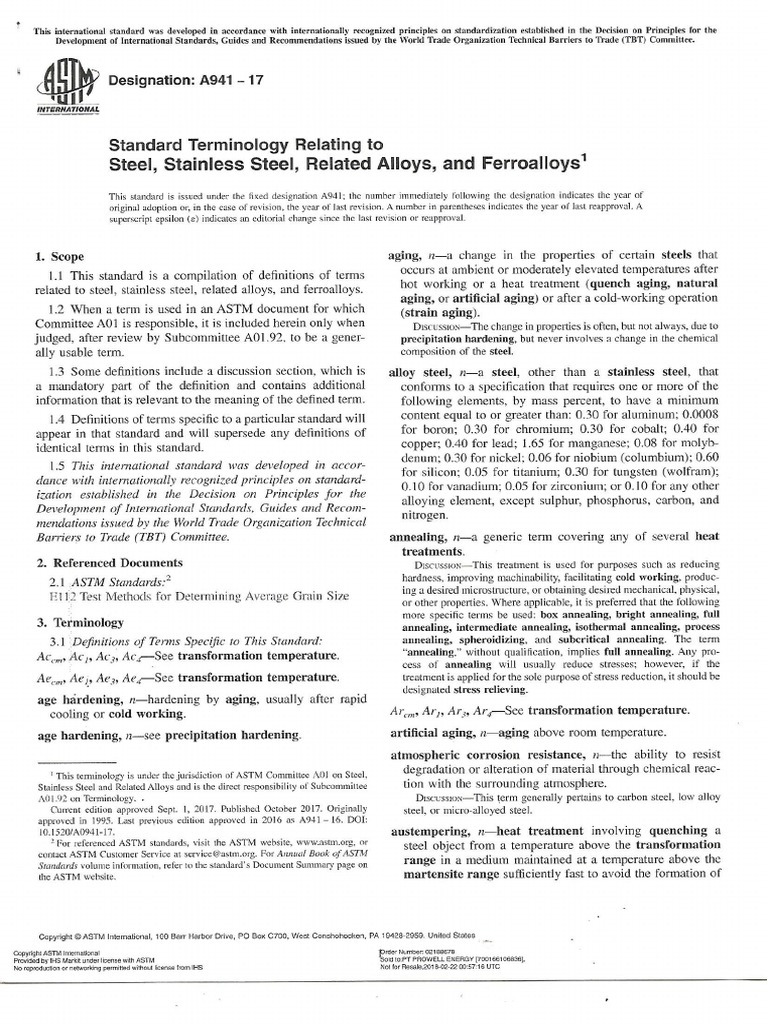 ASTM A941-17 - Standard Terminology Relating Steel-Stainless Steel ...