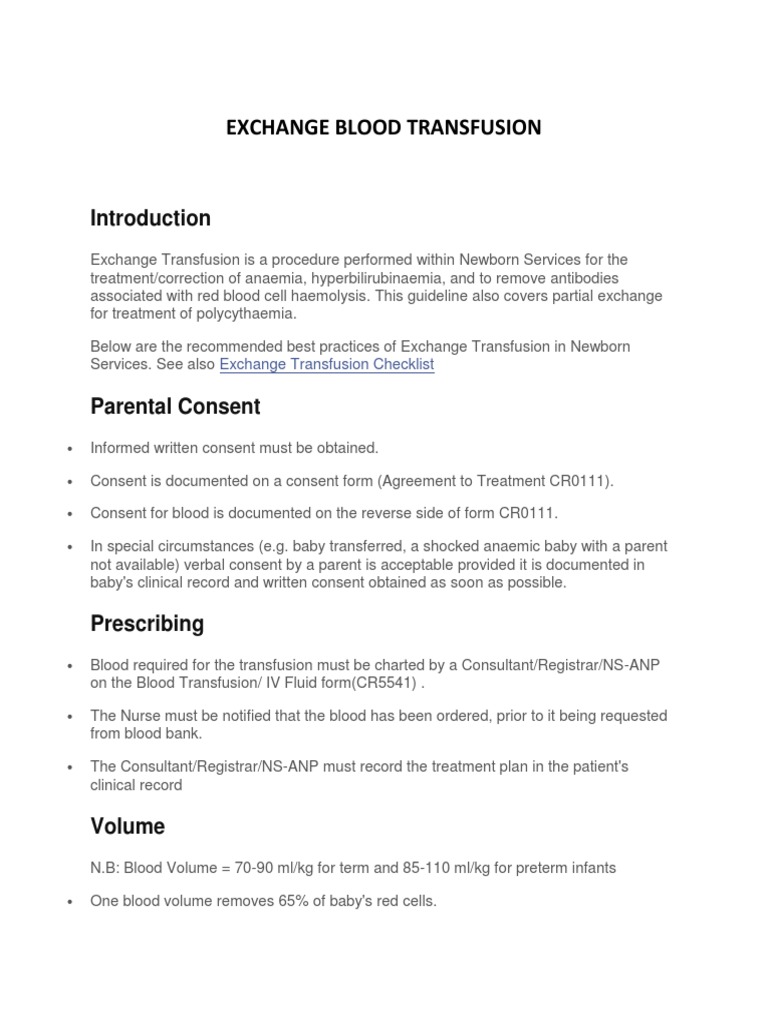 Newborn Exchange Transfusion Guide | PDF | Blood Transfusion ...