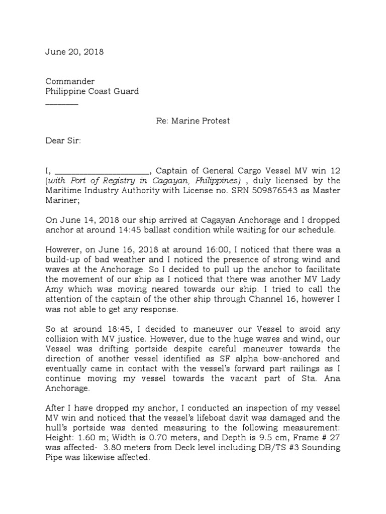 Maring Protest Sample | Download Free PDF | Sea Captain | Ships