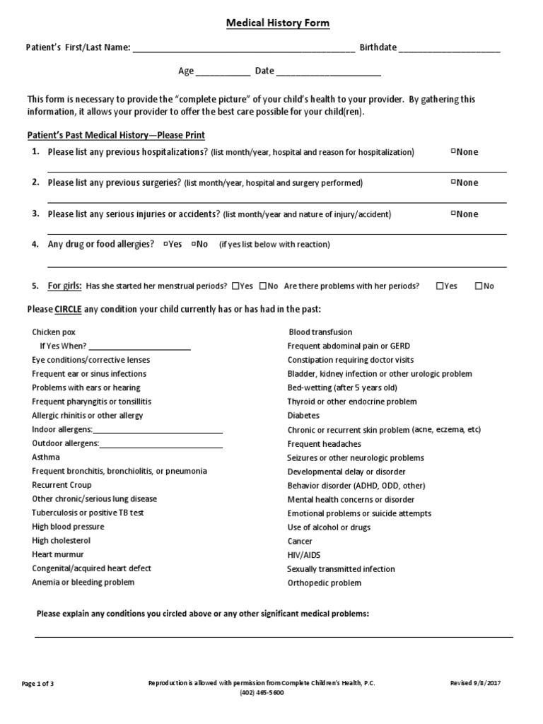 Medical History Form | PDF | Allergy | Allergen