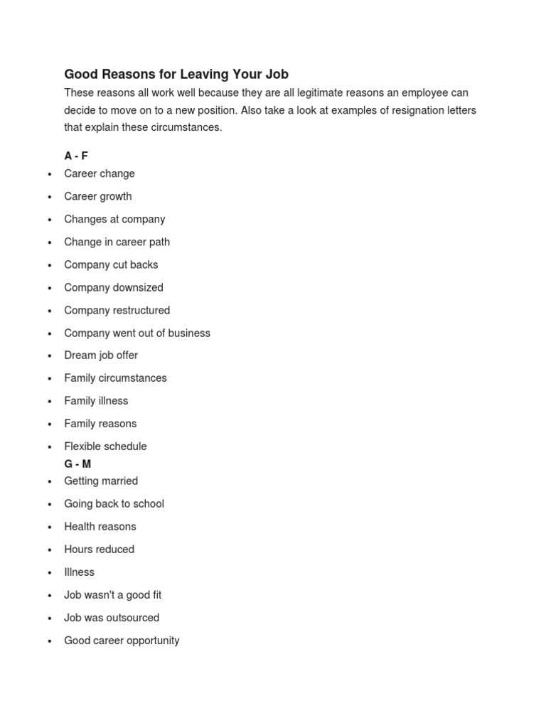 Good Reasons For Leaving Your Job | PDF | Layoff | Employee Relations