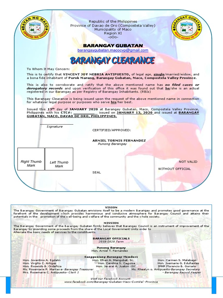 2020 New Designed of Barangay Clearance | PDF | Government