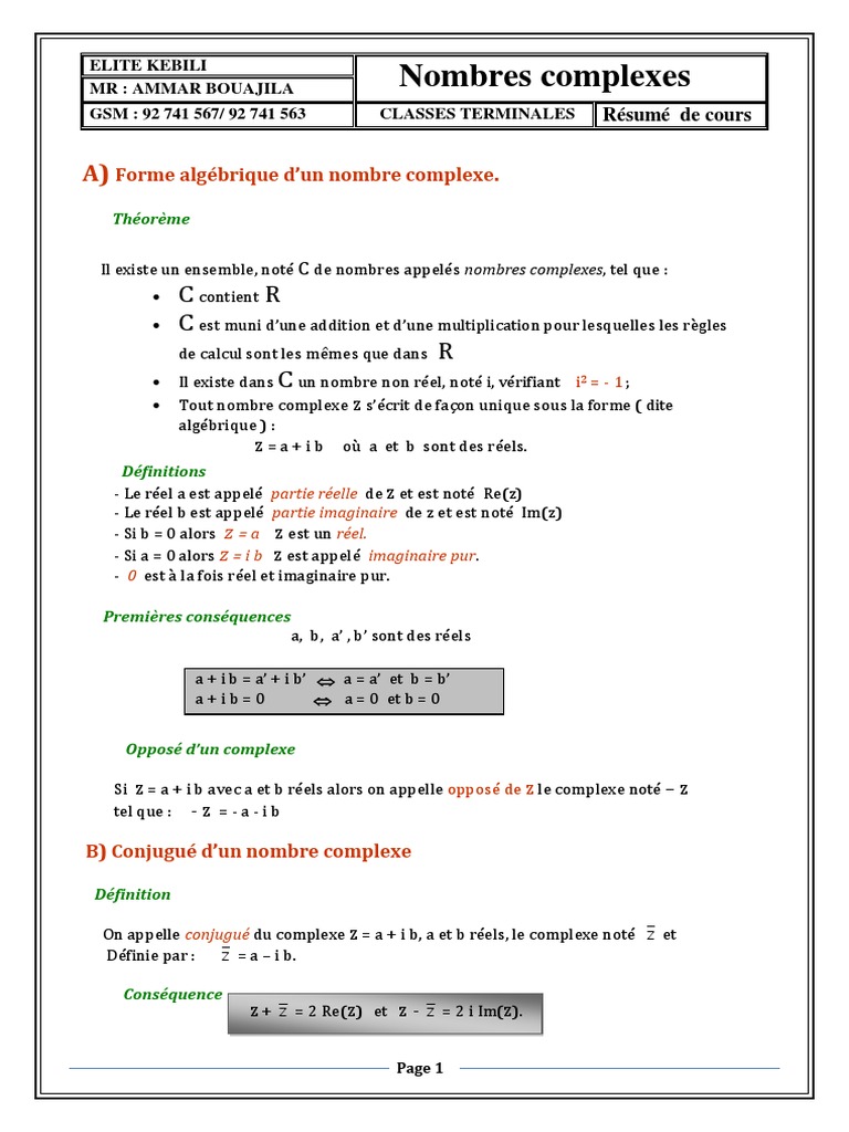Cours Complexes | PDF | Nombre complexe | Nombre réel