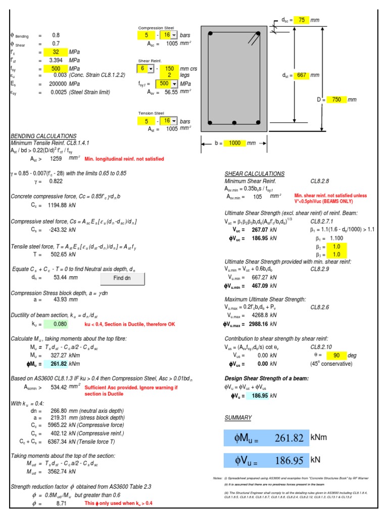 RCC Beam Design AS Code | PDF | Beam (Structure) | Ultimate Tensile ...