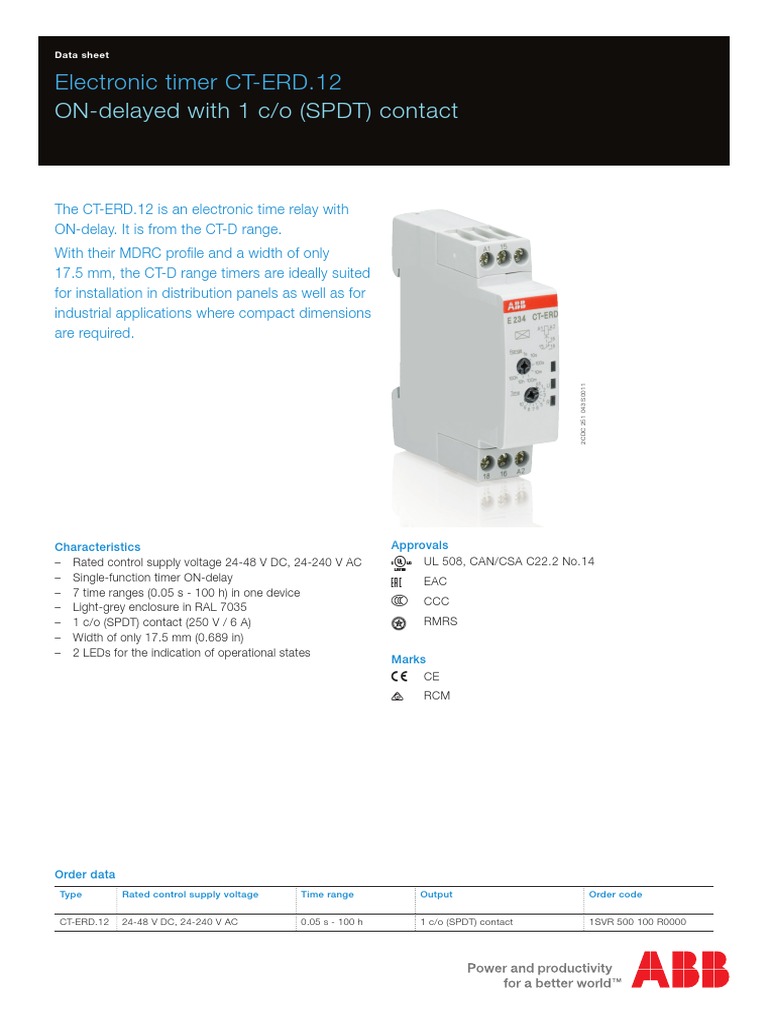 ABB e 234 Timer Delay SPDT | PDF | Relay | Switch
