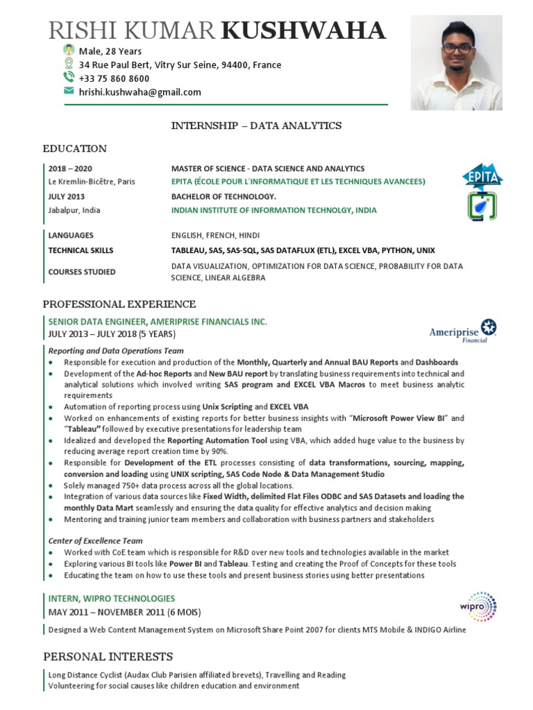 Rishi Kushwaha Resume MSC DA EPITA Eng | PDF | Sas (Software) | Visual Basic For Applications