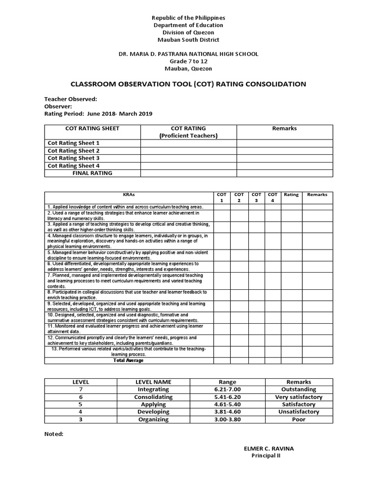Classroom Observation Tool Rating Guide | PDF | Curriculum | Learning