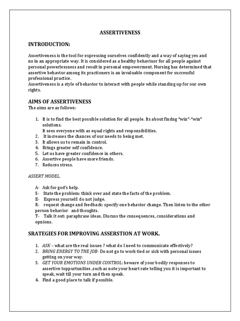 Assertiveness in Nursing | PDF | Nursing | Tort