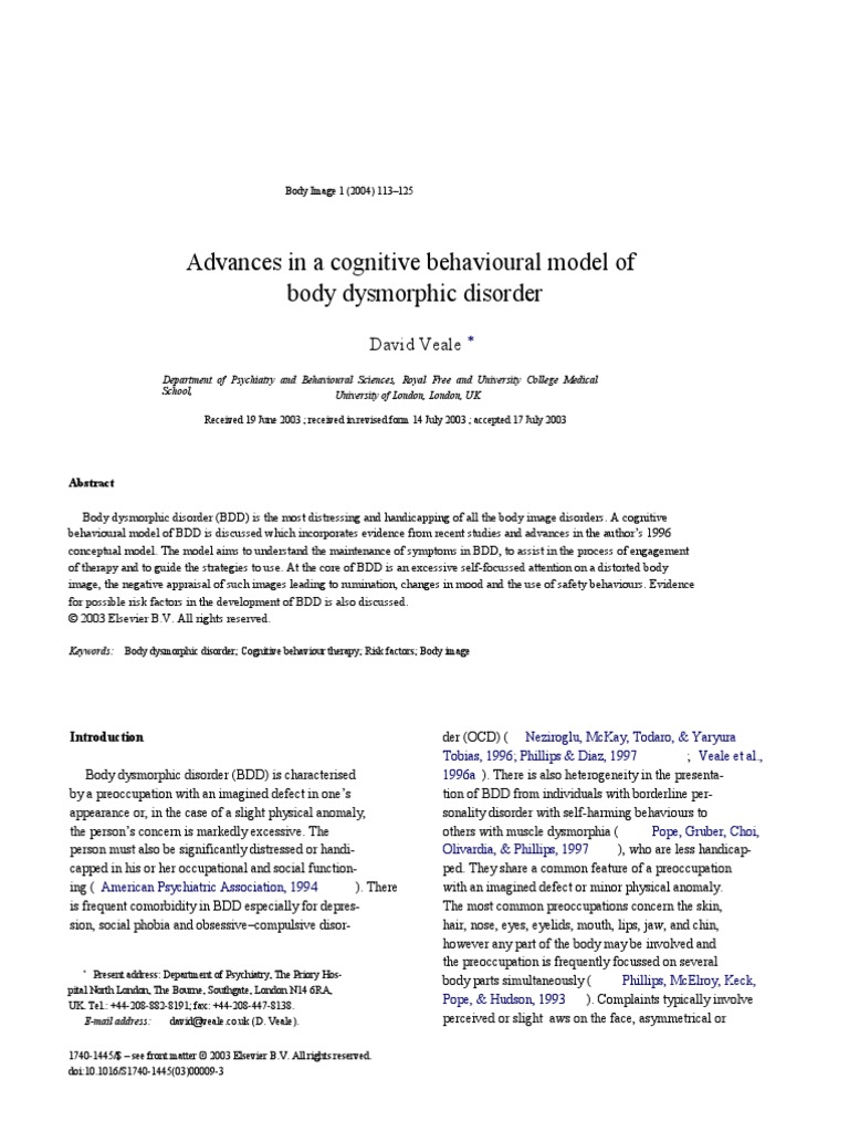 Advances in A Cognitive Behavioural Model of Body Dysmorphic Disorder ...