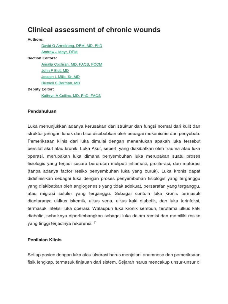 Clinical Assessment Of Chronic Wounds Pdf
