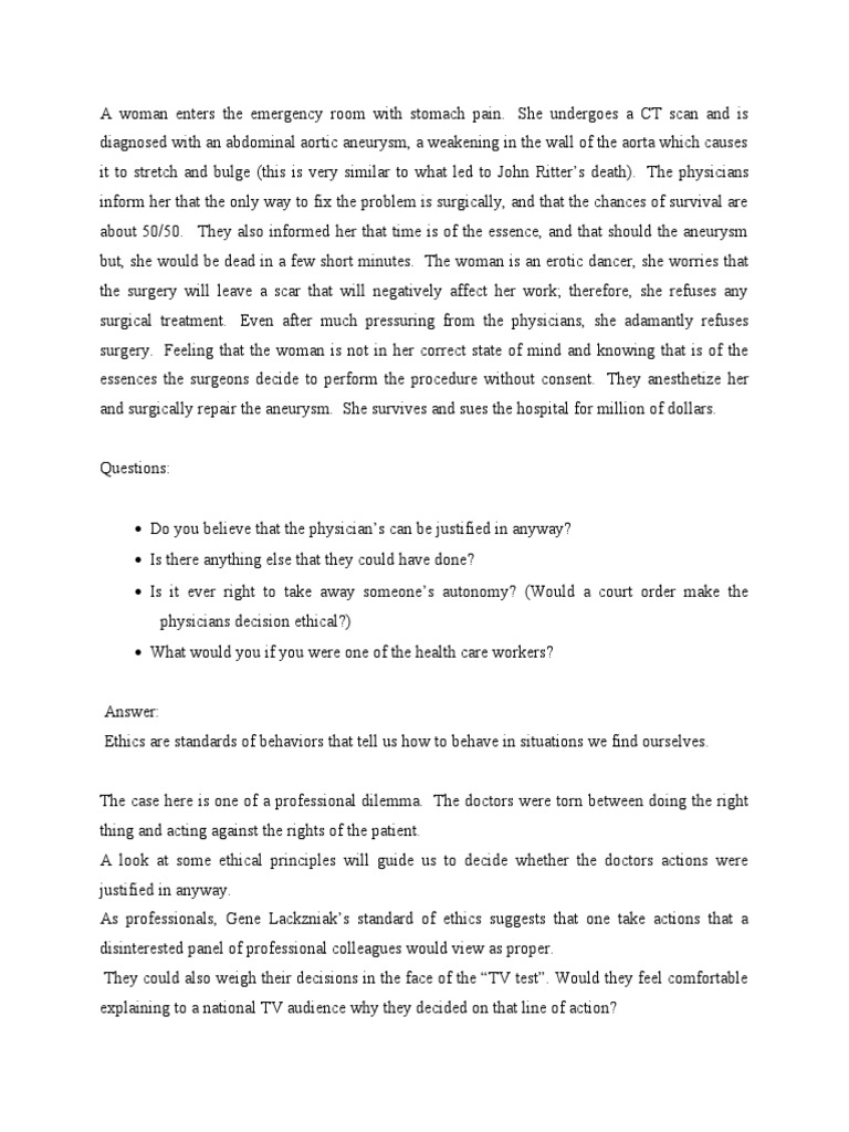 Ethics Assignment | PDF | Autonomy | Surgery