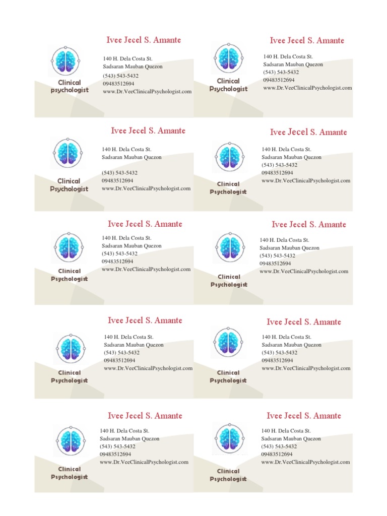 Saample Calling Card Design | PDF | Psychology | Clinical Psychology