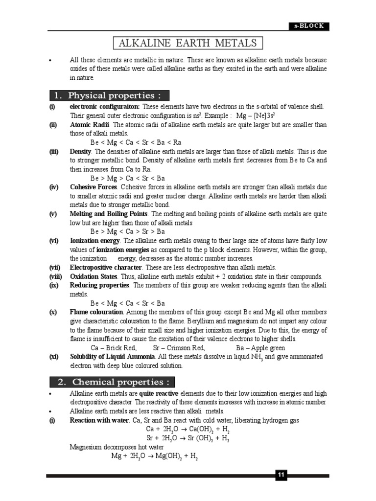 The Properties and Reactions of Alkaline Earth Metals | PDF | Hydroxide ...