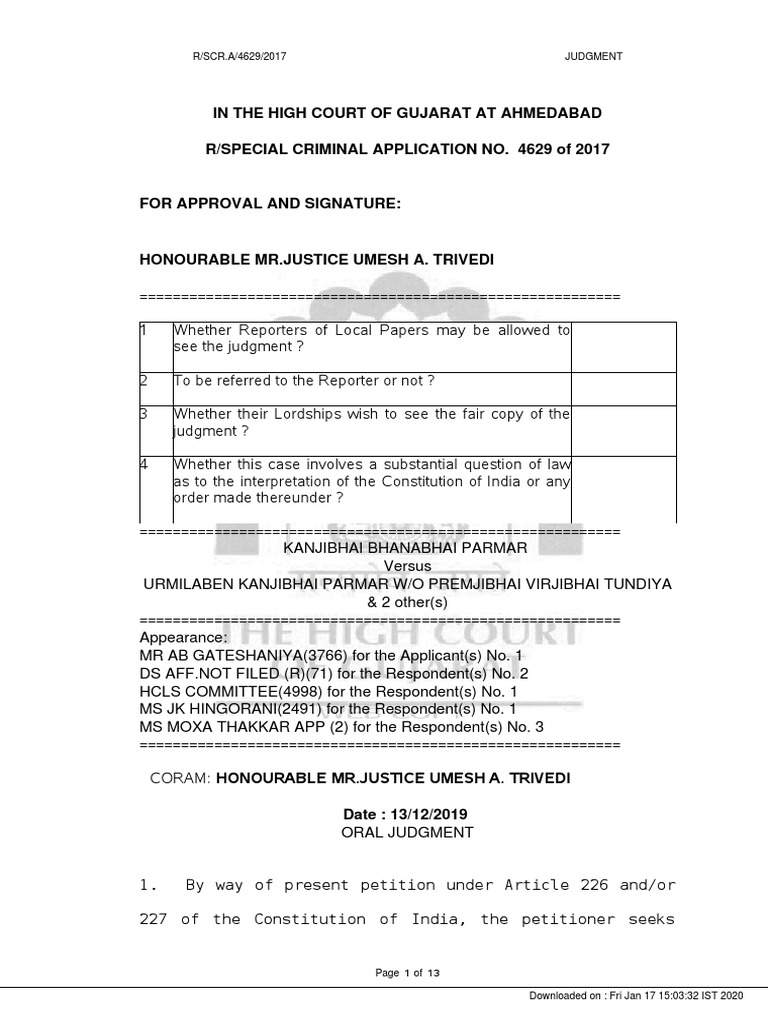 Gujarat High Court | PDF | Divorce | Judgment (Law)