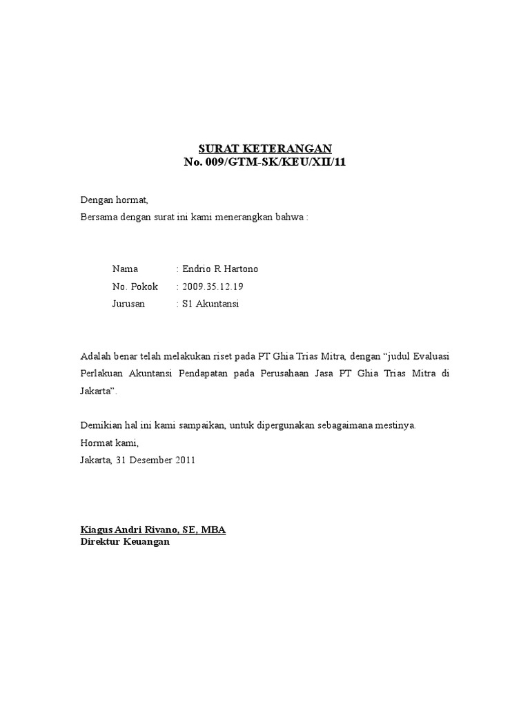 Surat Keterangan Riset | PDF