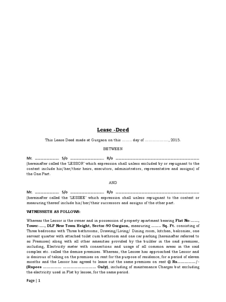 Draft - Lease Deed of DLF NTH-90, Gurugram | PDF | Lease | Renting
