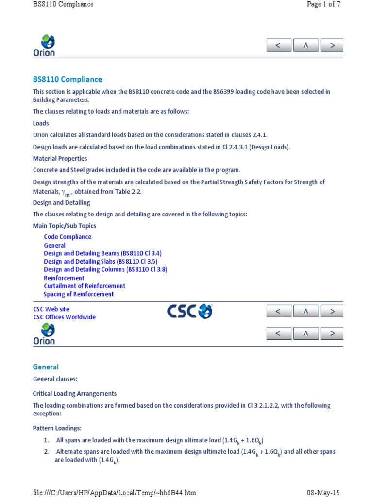 Orion Code Compliance BS 8110 | PDF | Beam (Structure) | Bending
