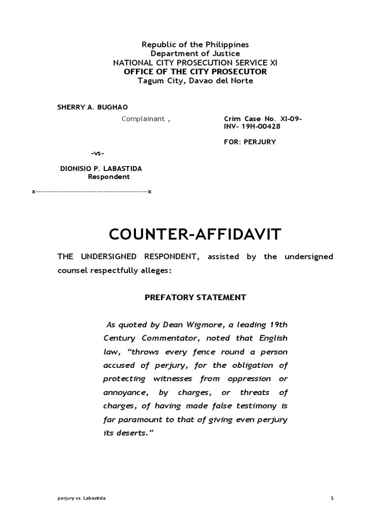 COUNTER-AFFIDAVIT PERJURY | Perjury | Affidavit