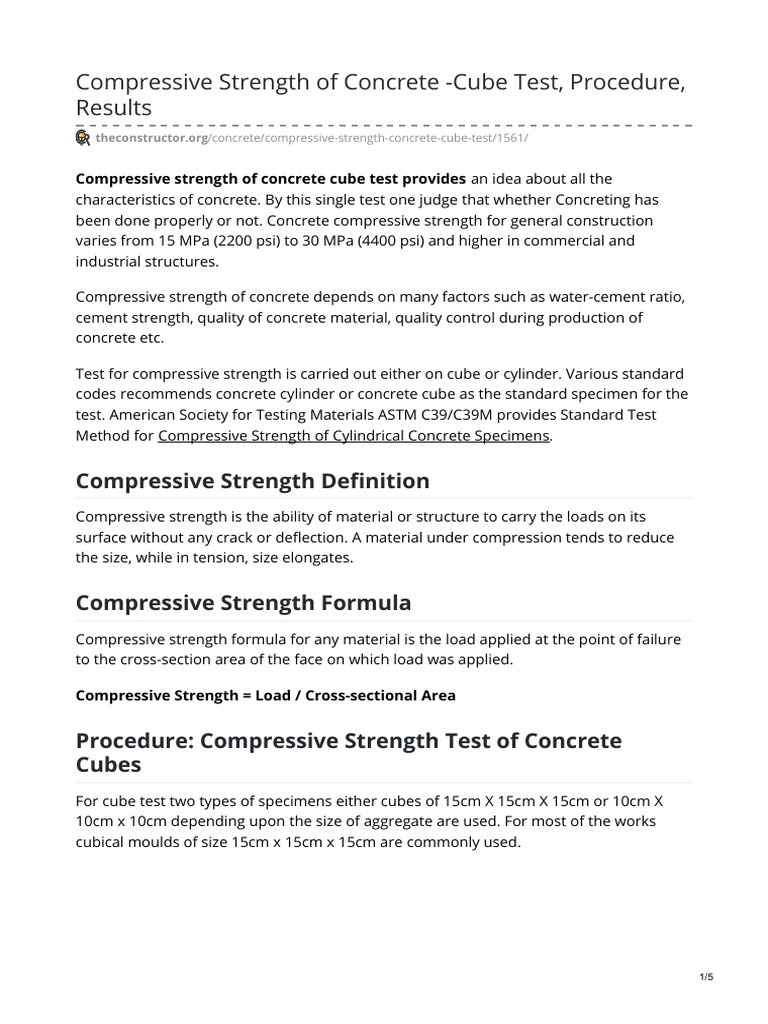 Compressive Strength of Concrete - Cube Test Procedure Results | PDF ...