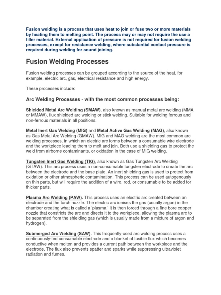 Guide to fusion welding processes and techniques | PDF | Welding ...