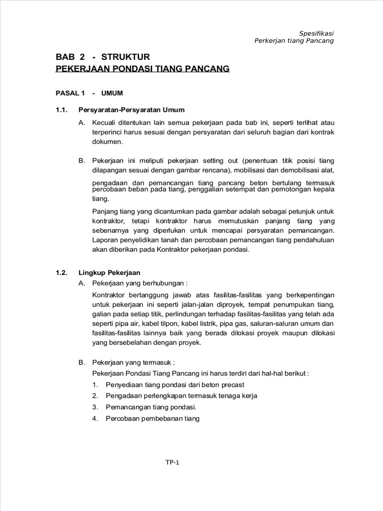 Spesifikasi Pekerjaan Tiang Pancang | PDF