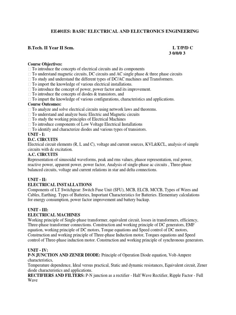 BEEE Mech Syllabus | PDF | Electrical Network | Rectifier
