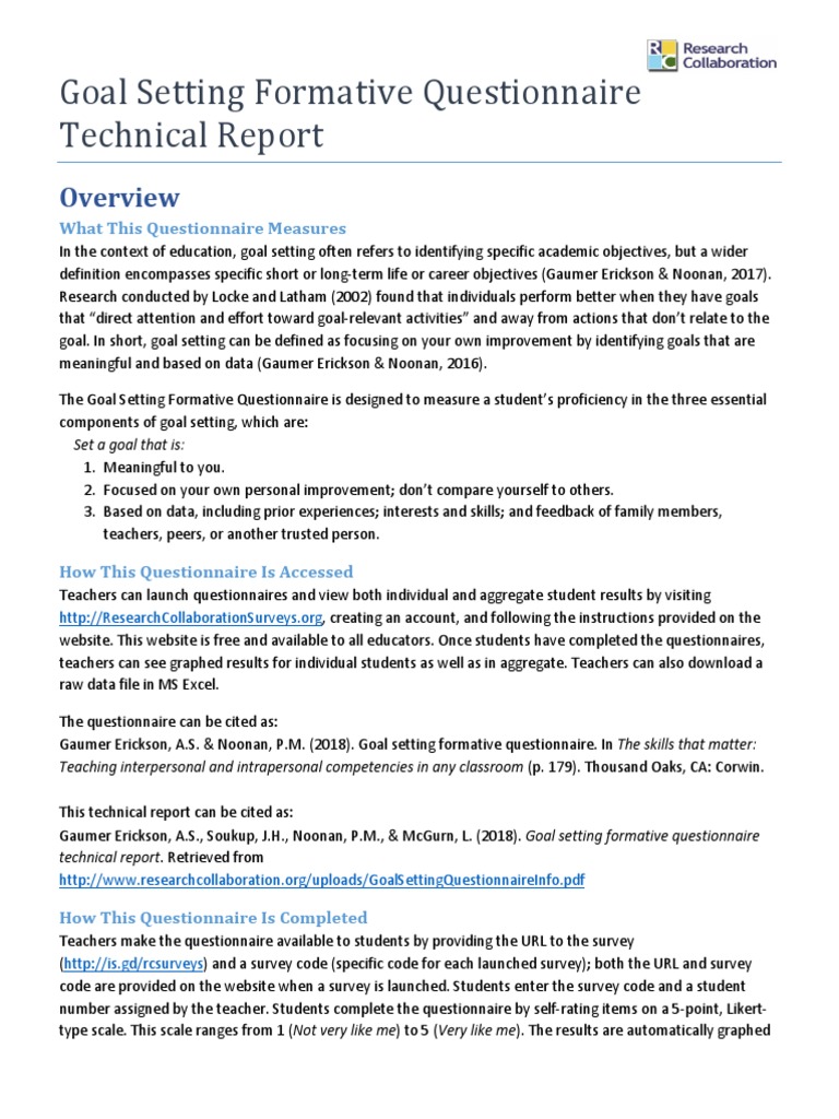 Goal Setting Questionnaire for Students | PDF | Goal Setting | Goal