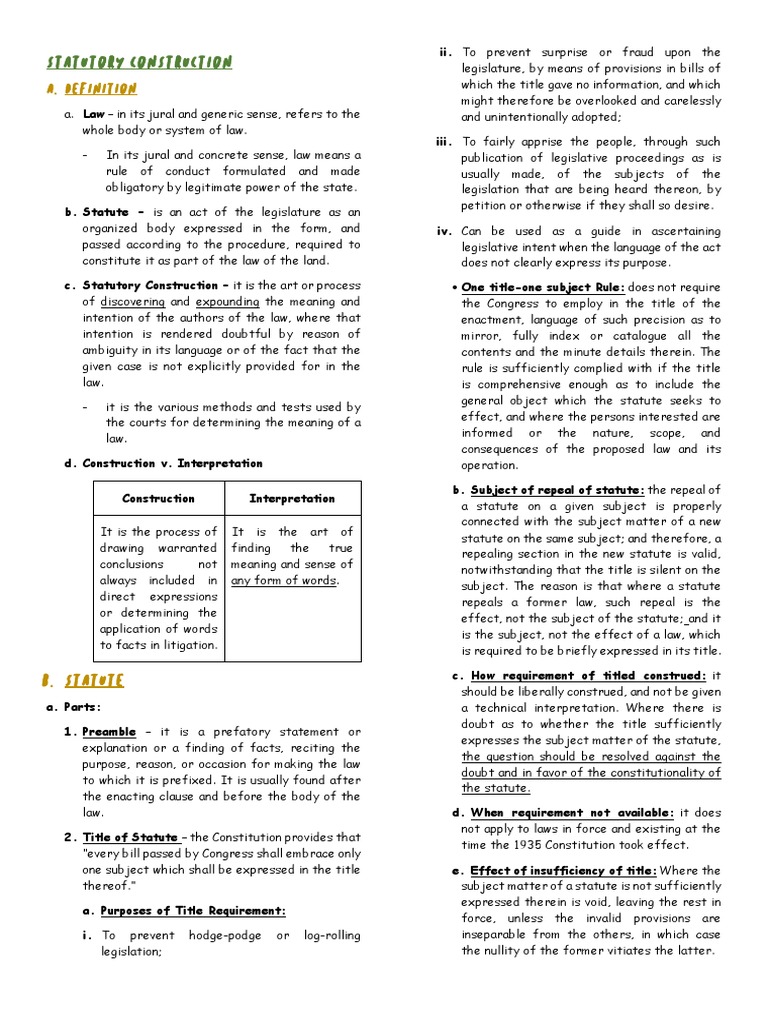 Statcon Finals Reviewer | PDF | Bill (Law) | Statutory Interpretation