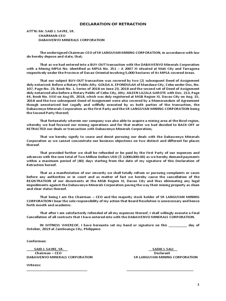 Declaration of Retraction | PDF | Notary Public | Law And Economics