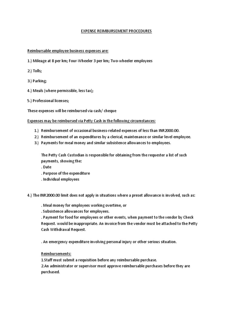 Expense Reimbursement Standard Operating Procedures | PDF | Cheque ...