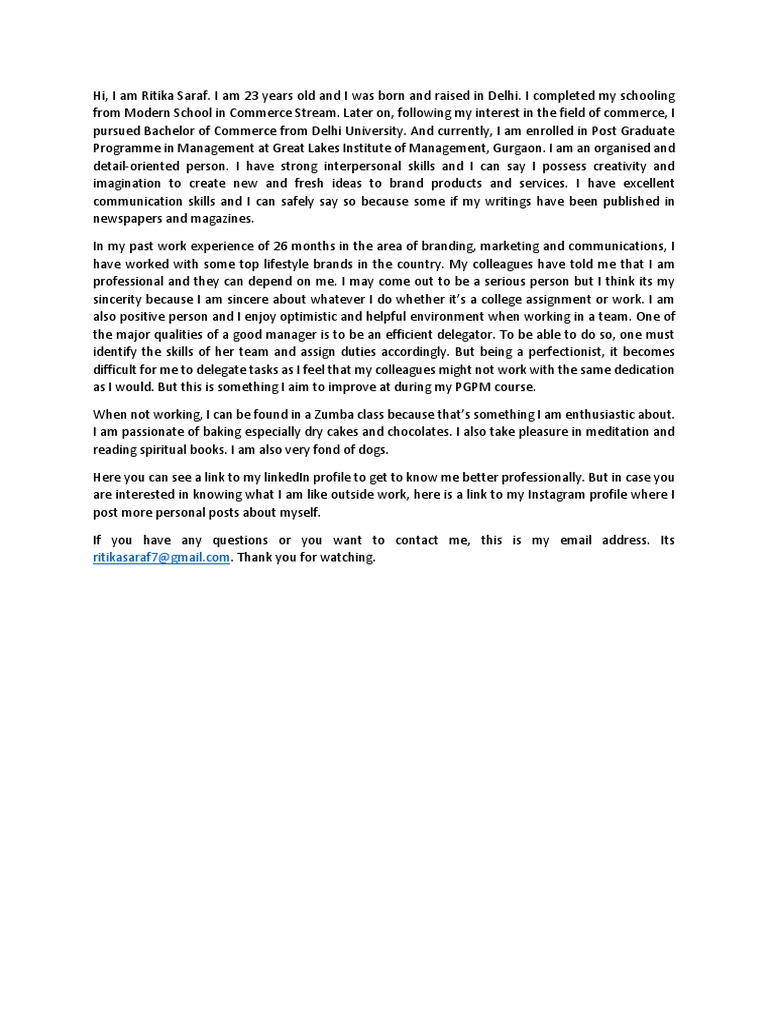 Video Resume Script | PDF