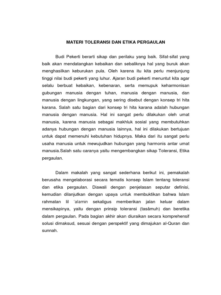 Materi Toleransi Dan Etika Pergaulan | PDF