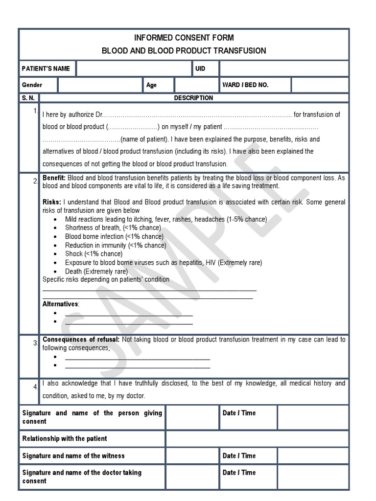 Informed Consent BT | Download Free PDF | Blood Transfusion | Hepatitis