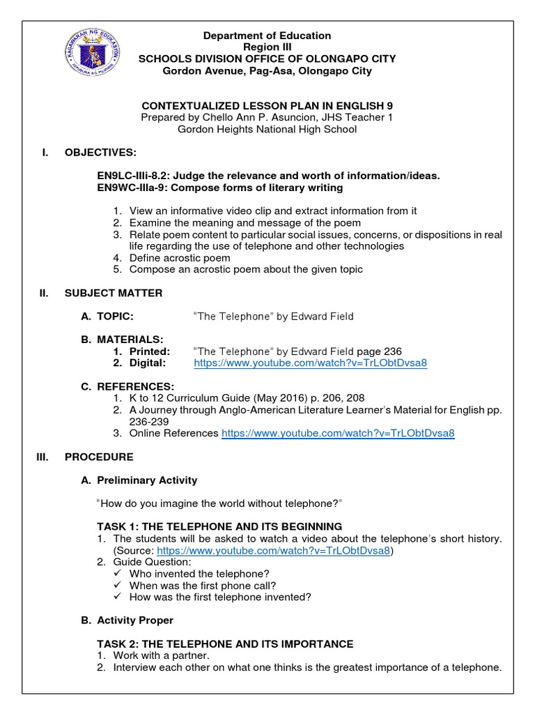 Contextualized Lesson Plan | PDF | Lesson Plan | Poetry