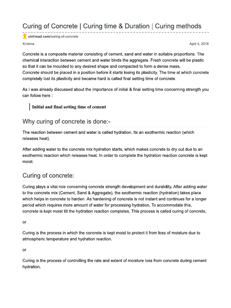 Curing of Concrete - Curing Time & Duration - Curing Methods PDF | PDF