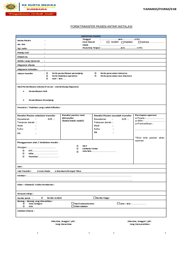 Form Transfer Pasien Antar Ruangan - 1 | PDF