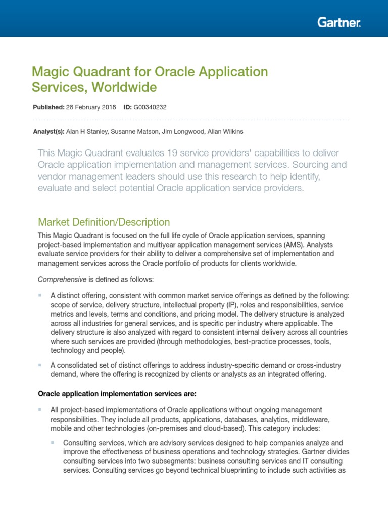 Magic Quadrant For Oracle Ap 340232 Gartner Oracle Application Services PDF | PDF | Oracle ...