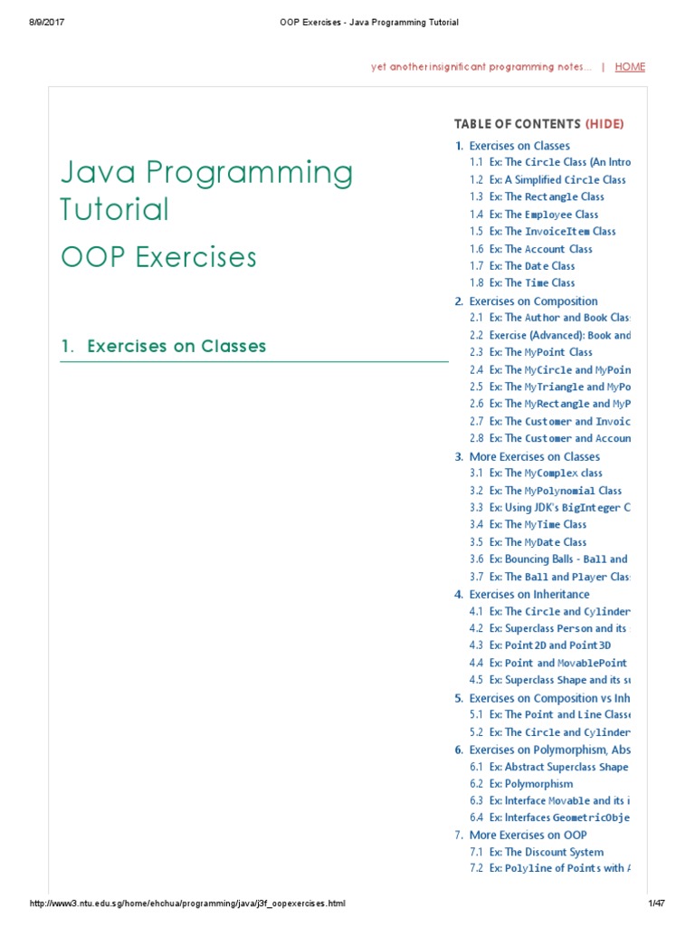 Oop Exercises Java Programming Tutorial Pdf Method Computer 3804