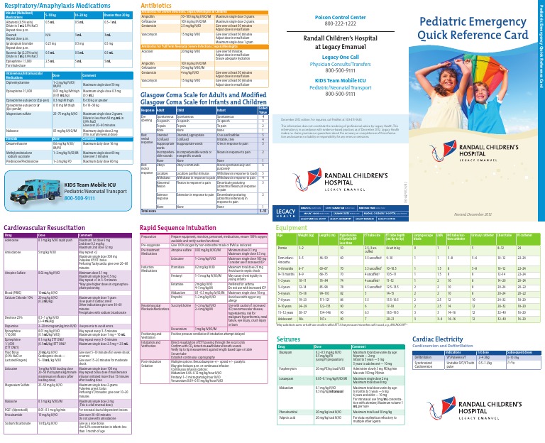 RCH - Peds Emergency Reference Card - Jan 2013 | PDF | Sepsis | Intravenous Therapy