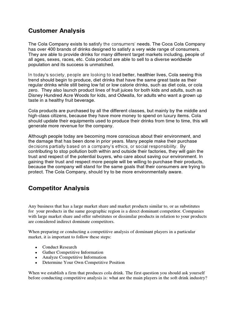 Customer Analysis and Competitor Analysis of Cola | PDF | Coca Cola | Drink