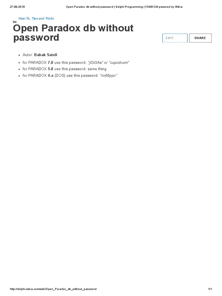 Open Paradox DB Tables Without Password PDF | PDF | Art | Technology ...