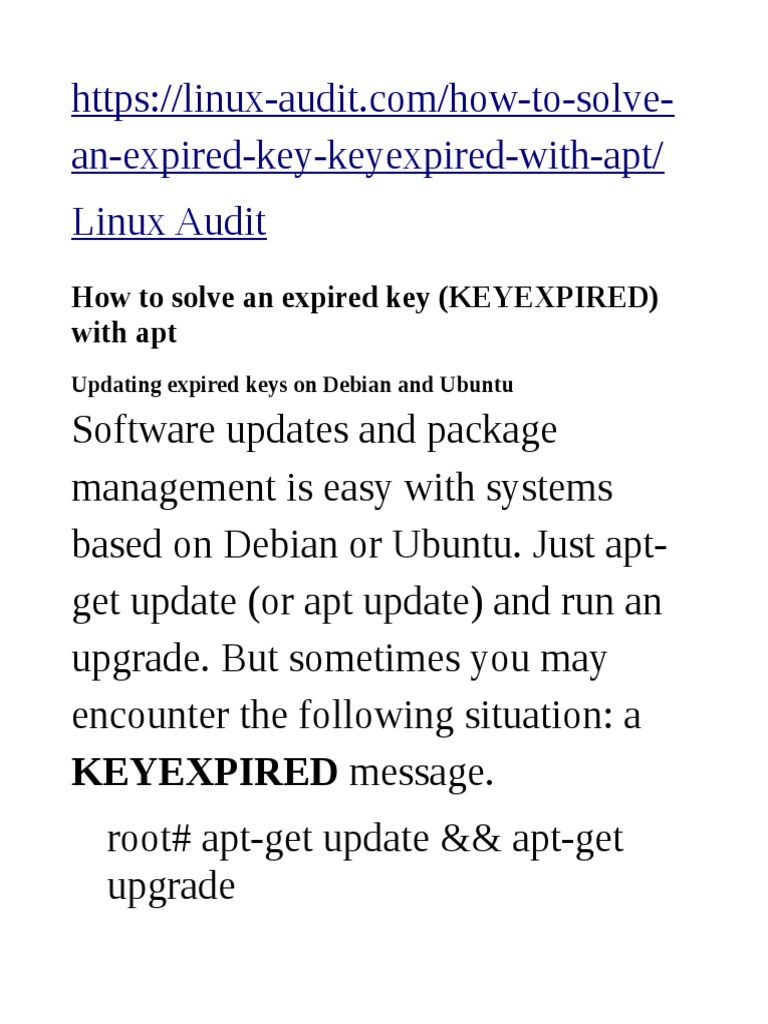 How To Solve An Expired Key (KEYEXPIRED) With Apt | PDF | Computer ...