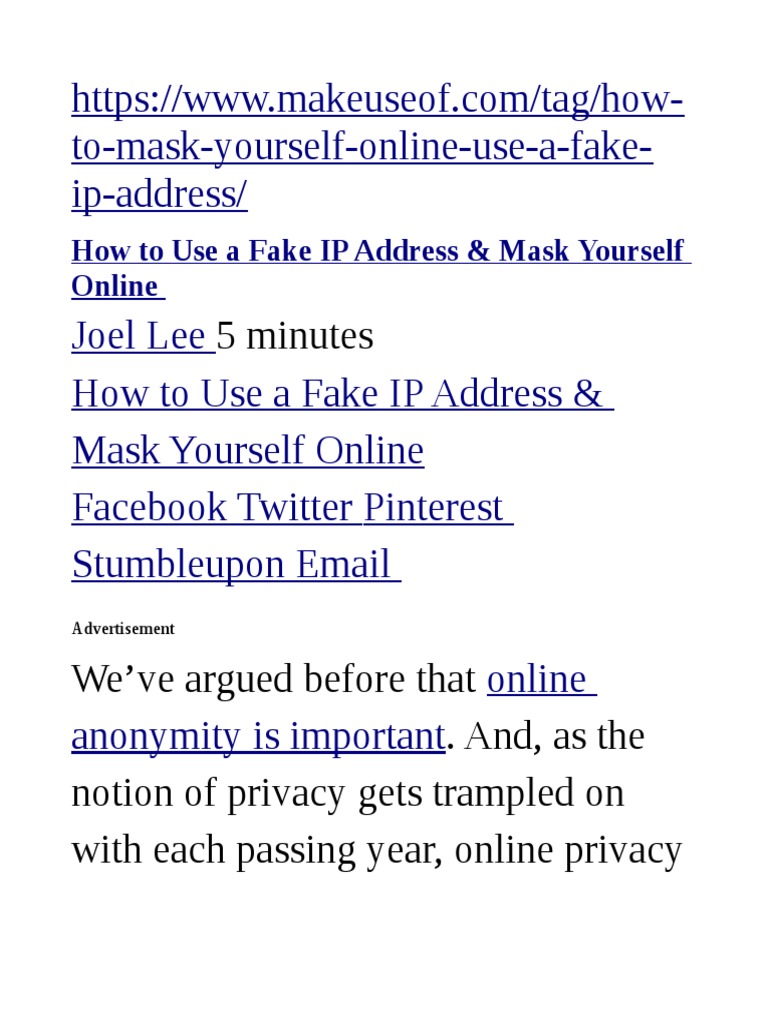 How To Use A Fake IP Address & Mask Yourself Online | PDF | Virtual ...